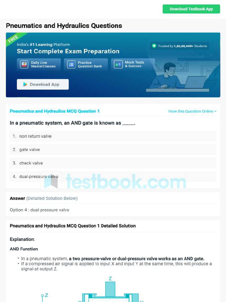 MCQ On Pneumatics and Hydraulics | PDF