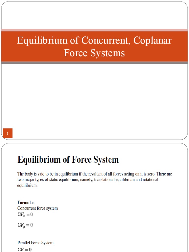 Equilibrium of Concurrent, Coplanar Force Systems | PDF | Force | Continuum Mechanics
