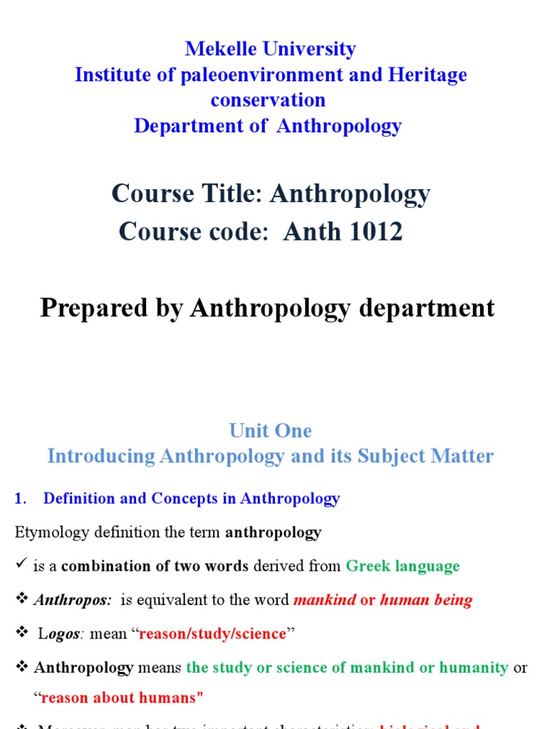 Introduction to Anthropology Concepts | PDF | Anthropology | Cultural ...