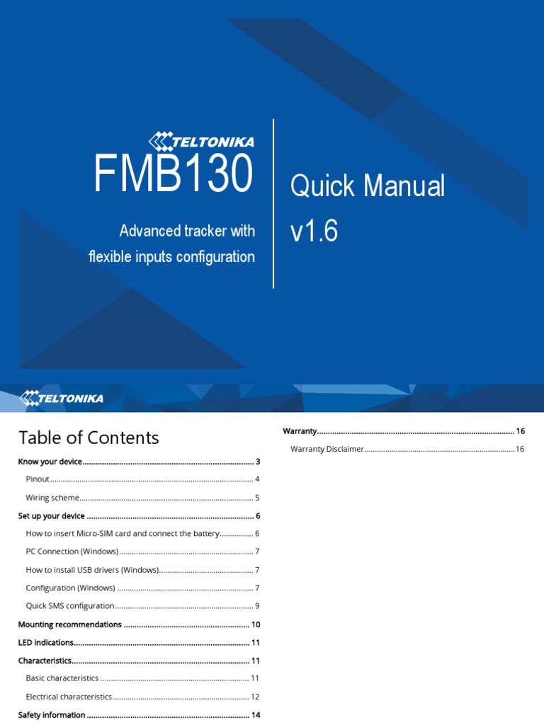 FMB130 Quick Manual v1.6 | PDF | Bluetooth | Power Supply