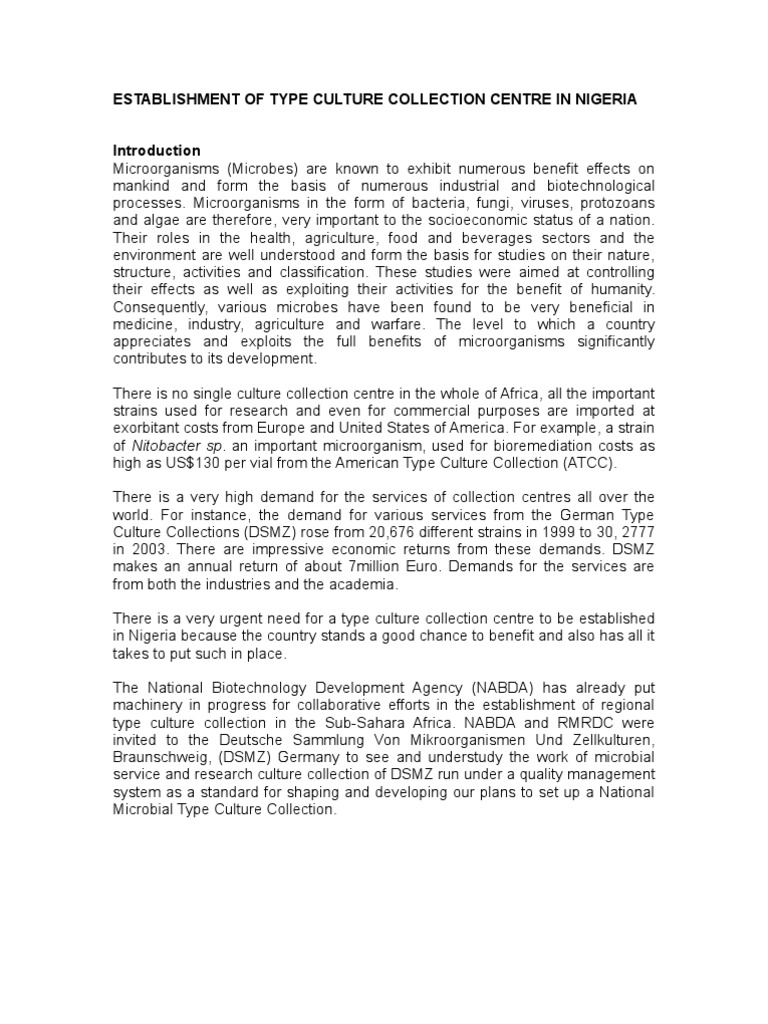 Establishing Nigeria's Microbial Culture Centre | PDF | Microorganism ...