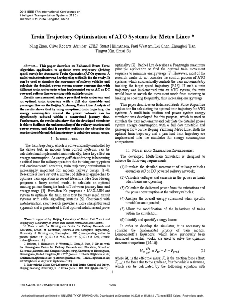 Train Trajectory Optimisation Of Ato Systems For Metro Lines Pdf