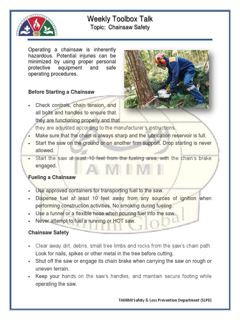 Weekly Toolbox Talk: Topic: Chainsaw Safety | PDF