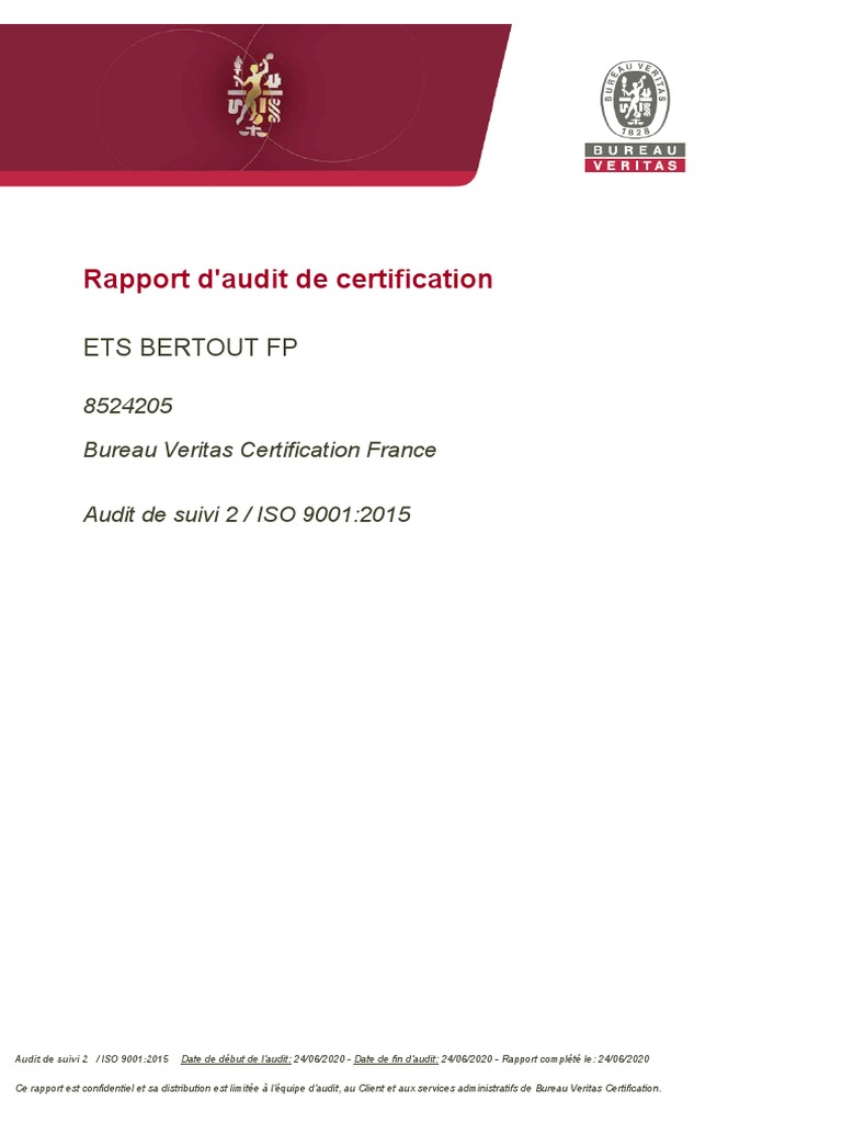 Rapport d'Audit ISO 9001:2015 Bertout FP | PDF | Système de management ...