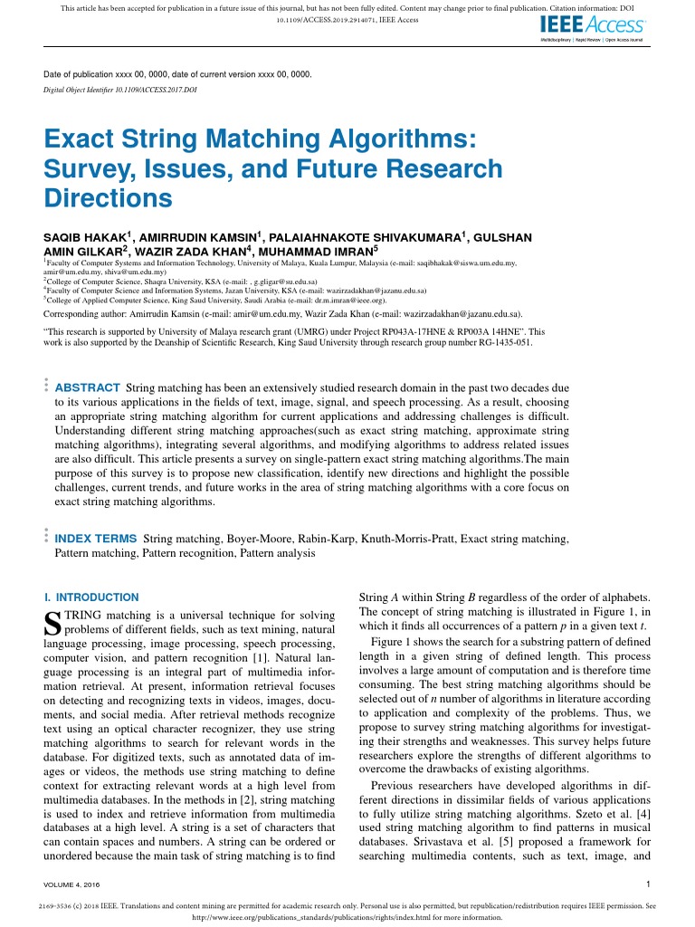 Exact String Matching Algorithms Survey Issues and | PDF | Computer Science | Algorithms