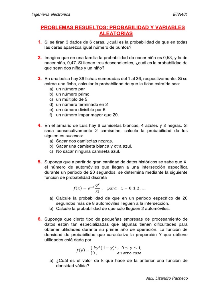 Problemas Resueltos-Probabilidad y Variables Aleatorias | PDF | Probabilidad | Diferencia