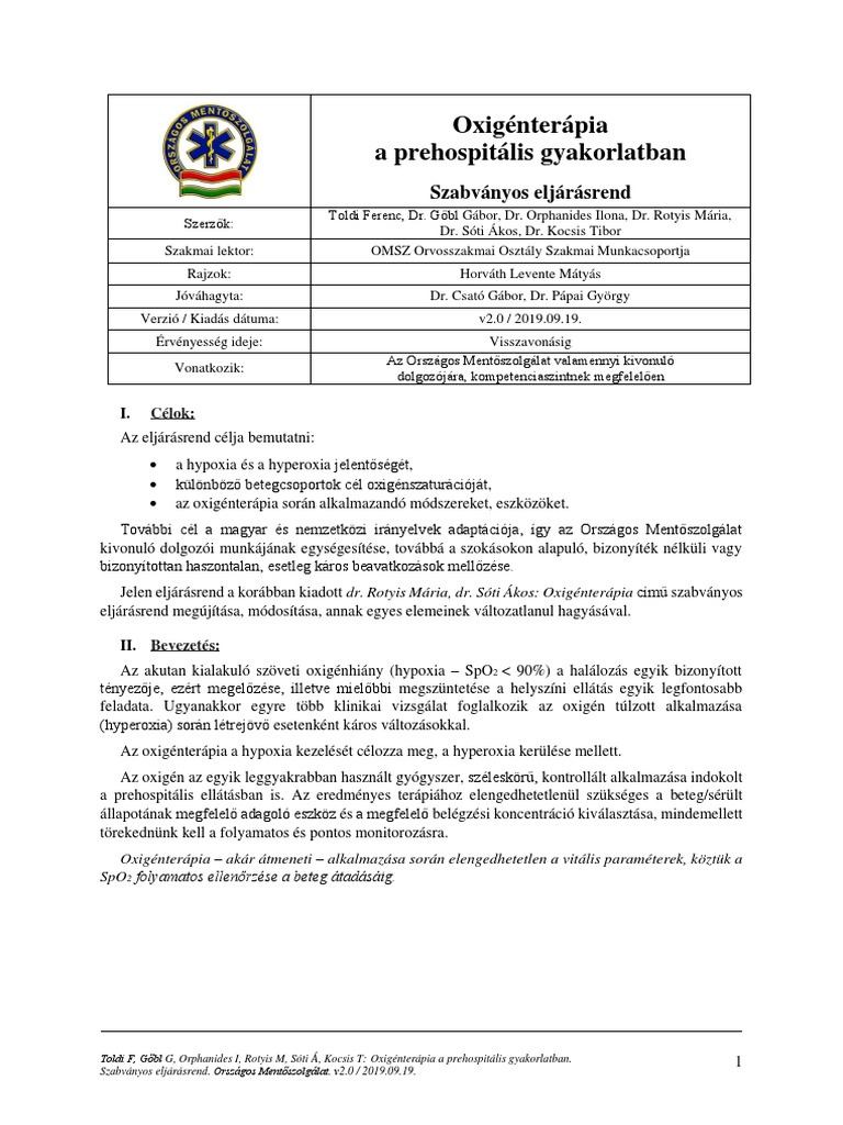 Oxigénterápia A Prehospitális Gyakorlatban | PDF