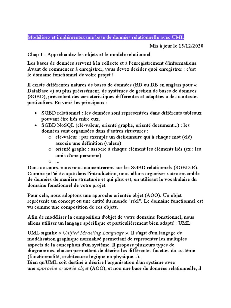 UML OpenClassroom | PDF | Bases de données | Modèle relationnel