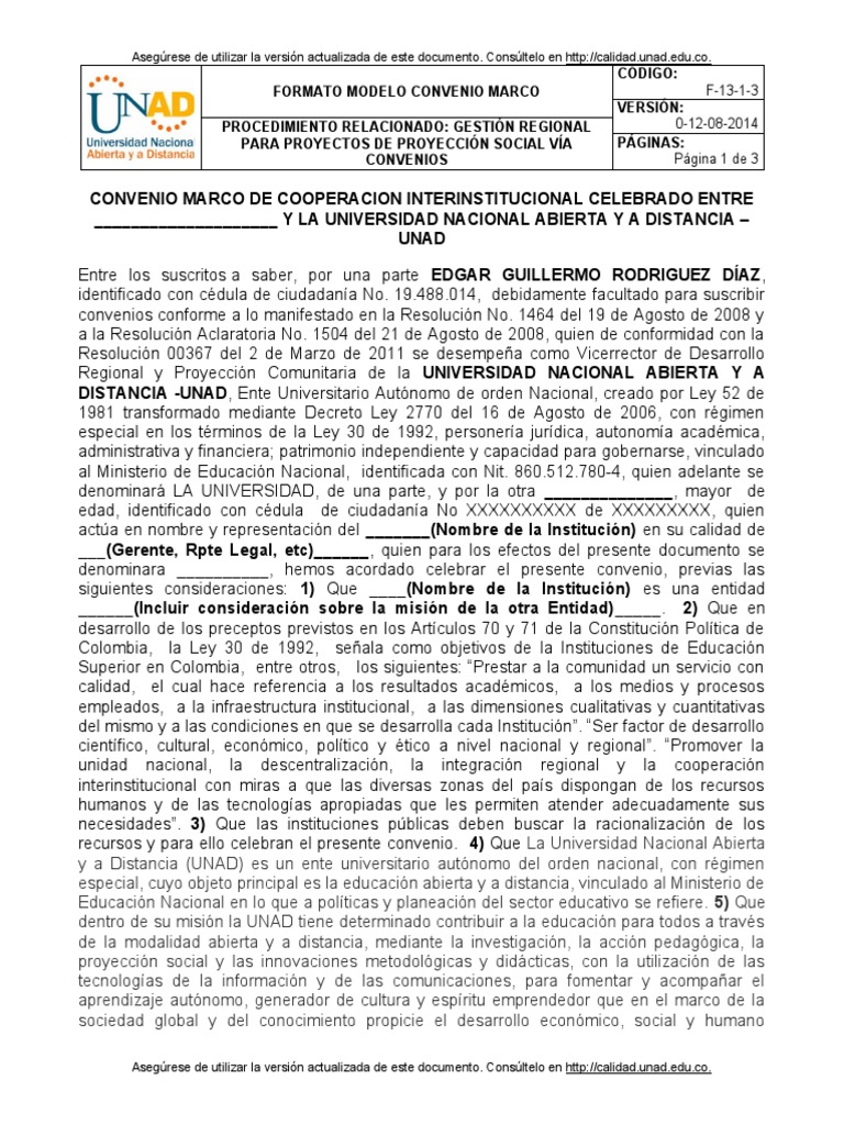 Convenio Unad | PDF | Institución | Colombia