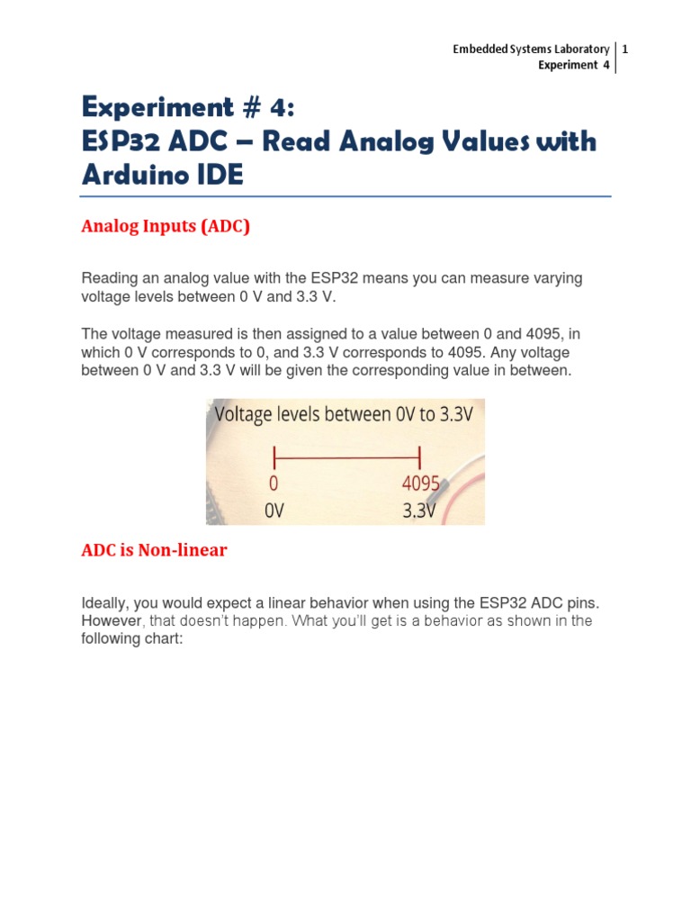 Experiment # 4: ESP32 ADC - Read Analog Values With Arduino IDE | PDF | Analog To Digital ...