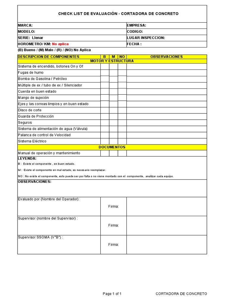 Check List Cortadora | PDF