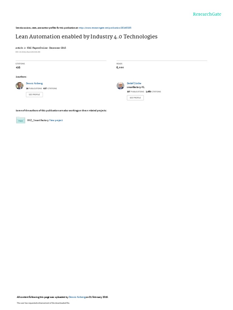 Lean Automation Enabled by Industry 40 Technologie | PDF | Automation ...