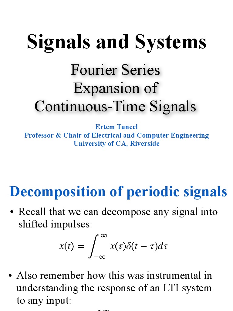 Signals and Systems: Fourier Series Expansion of Continuous-Time ...