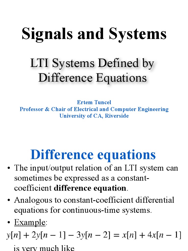 Signals and Systems: LTI Systems Defined by Difference Equations | PDF | Recurrence Relation ...