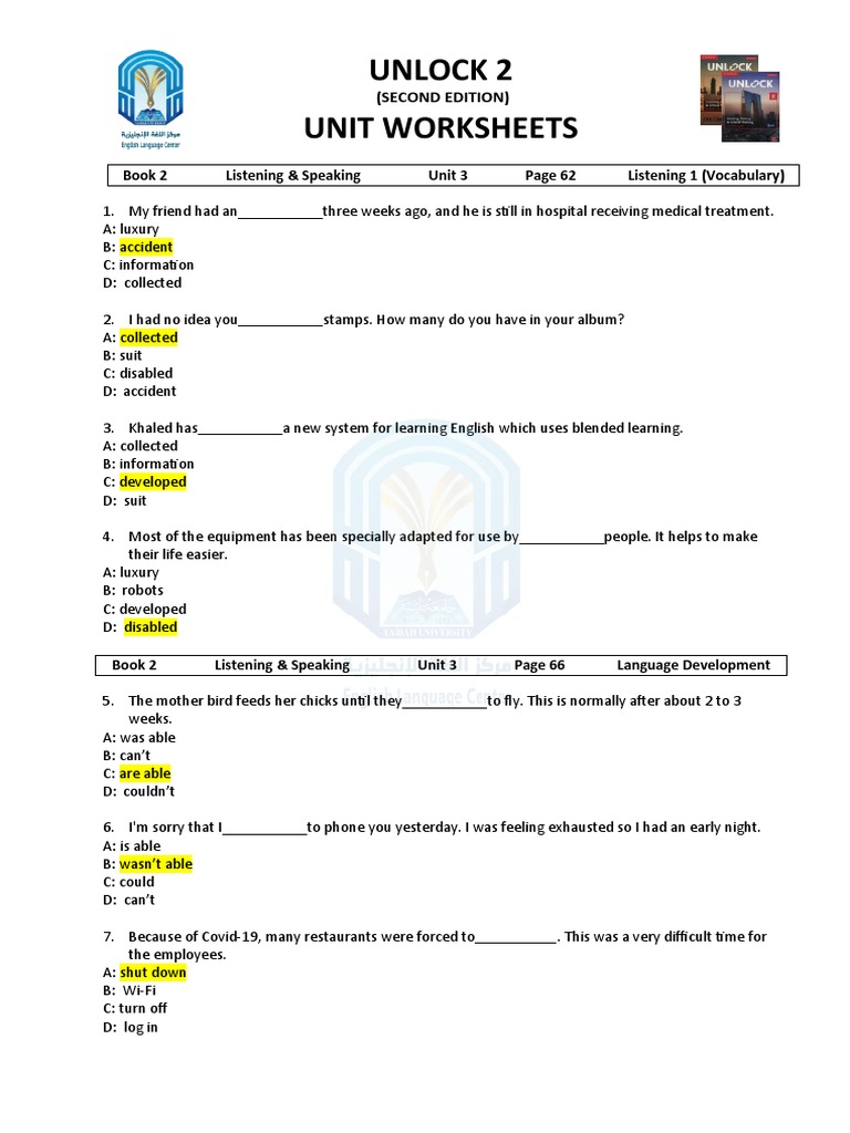 نسخة نسخة UNLOCK WORKSHEET B2 U3 L&S | PDF | Cognitive Science | Cognition