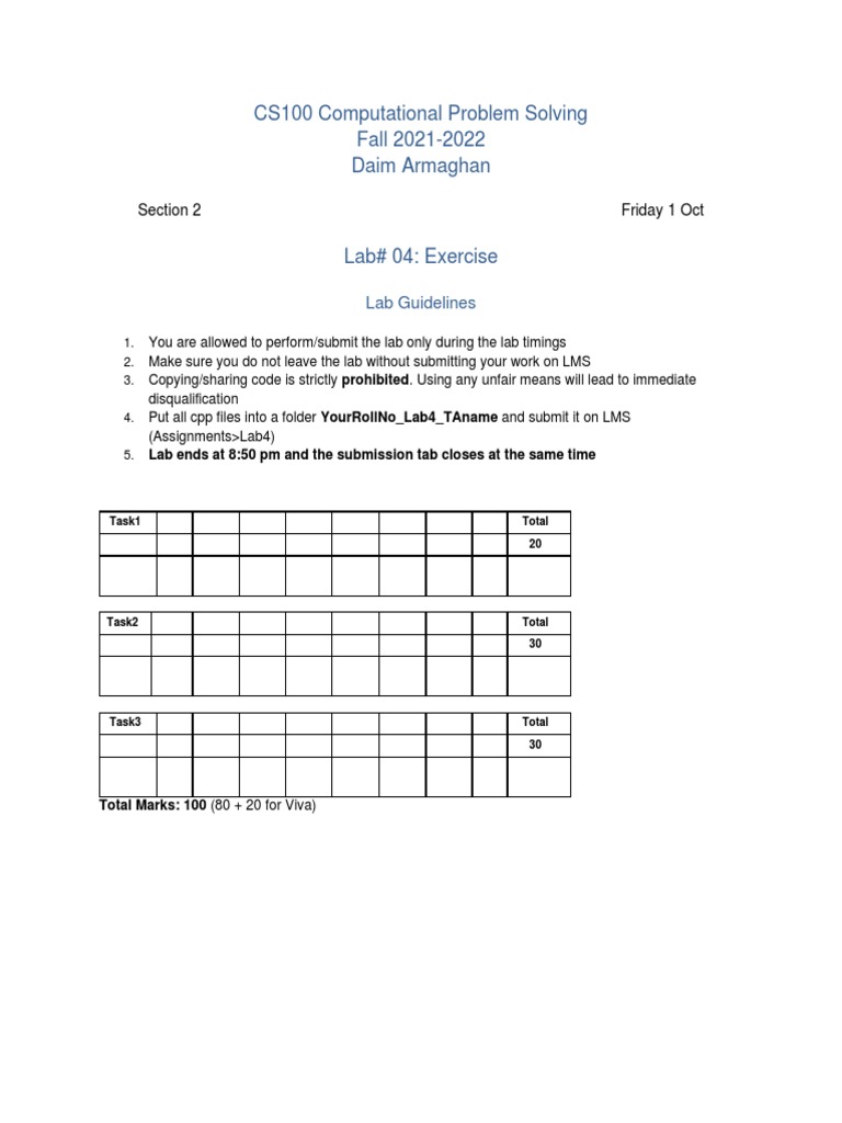 CS 100 Lab 4 Tasks | PDF | Computer Architecture | Software Engineering