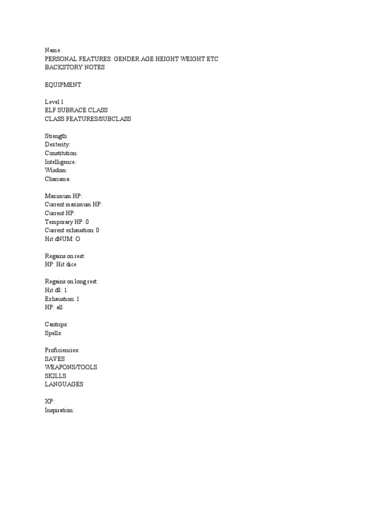 Blank Character Sheet | PDF