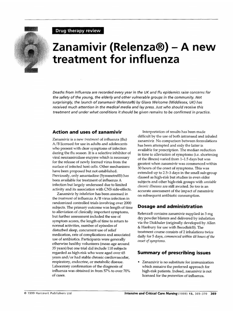 Zanamivir (Relenza) | PDF | Influenza | Infection