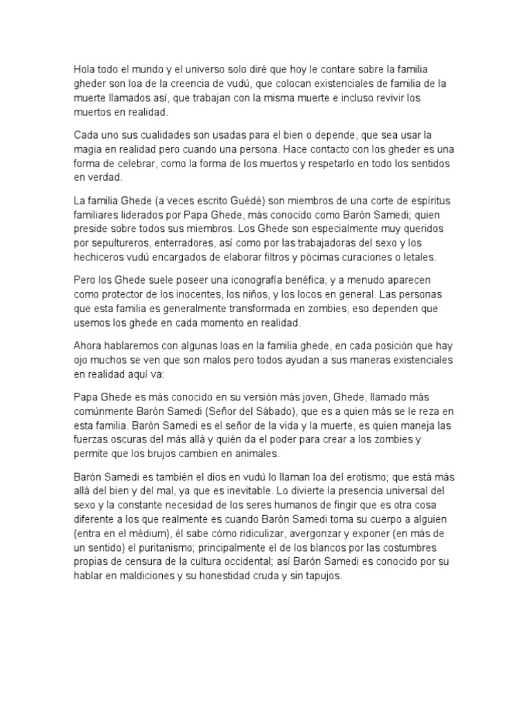 Historia de La Familia de Ghede y Sus Personajes Mas Interesante en ...