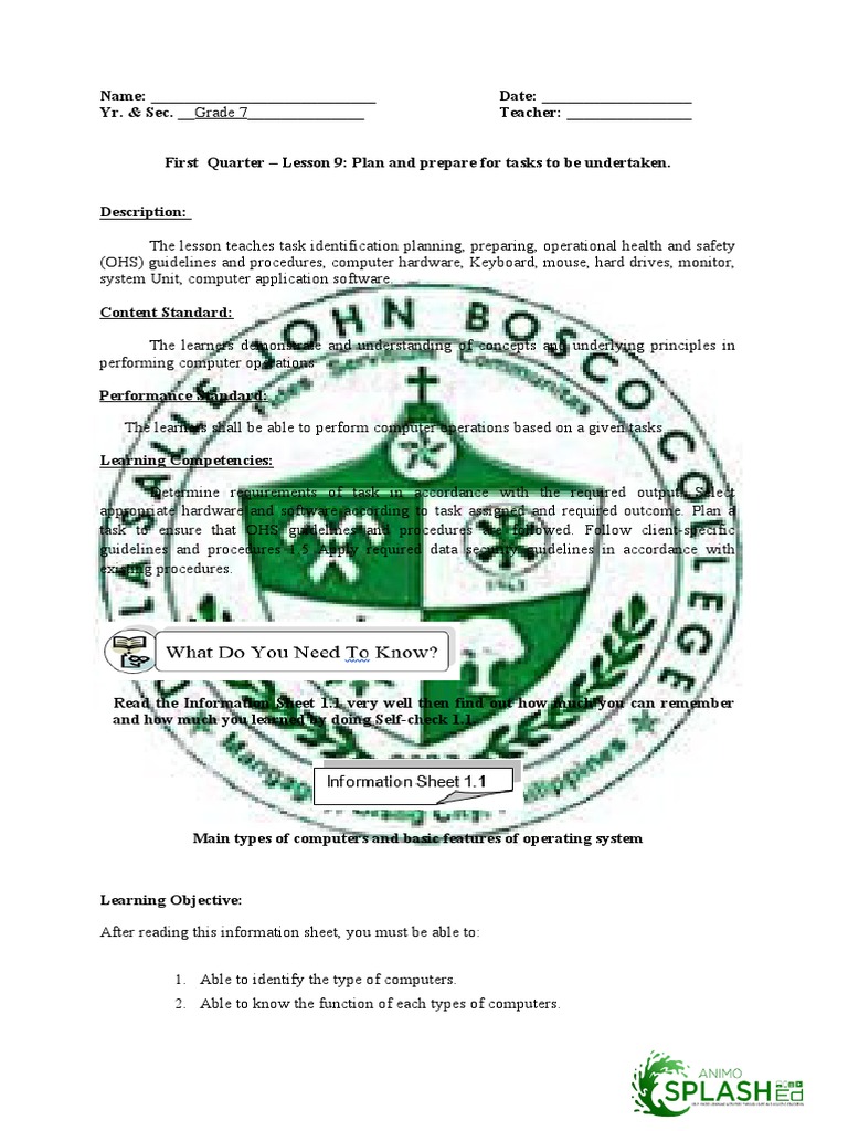 Css For Grade 7&8 - FQL8 - CC2 - 1. Plan and Prepare For Tasks To Be ...