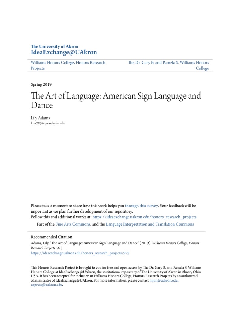 The Art of Language - American Sign Language and Dance | PDF | American ...