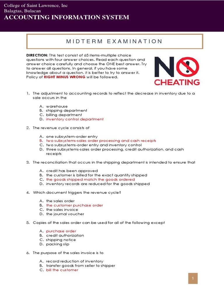 Accounting Information System: Midterm Examination | PDF | Accounts ...