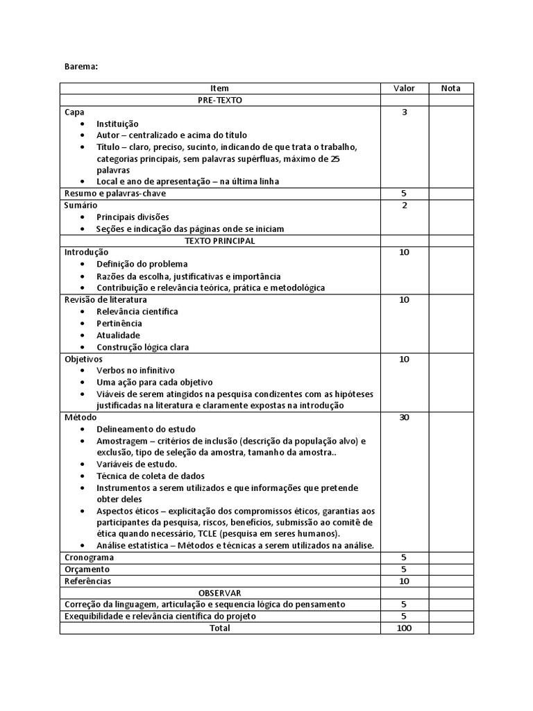 Barema: estrutura e avaliação de projetos de pesquisa | PDF | Método ...