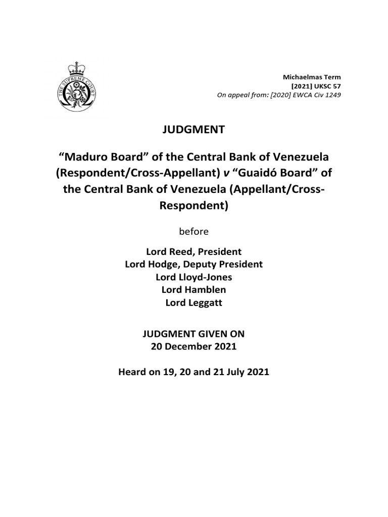 Judgment "Maduro Board" of The Central Bank of Venezuela (Respondent ...