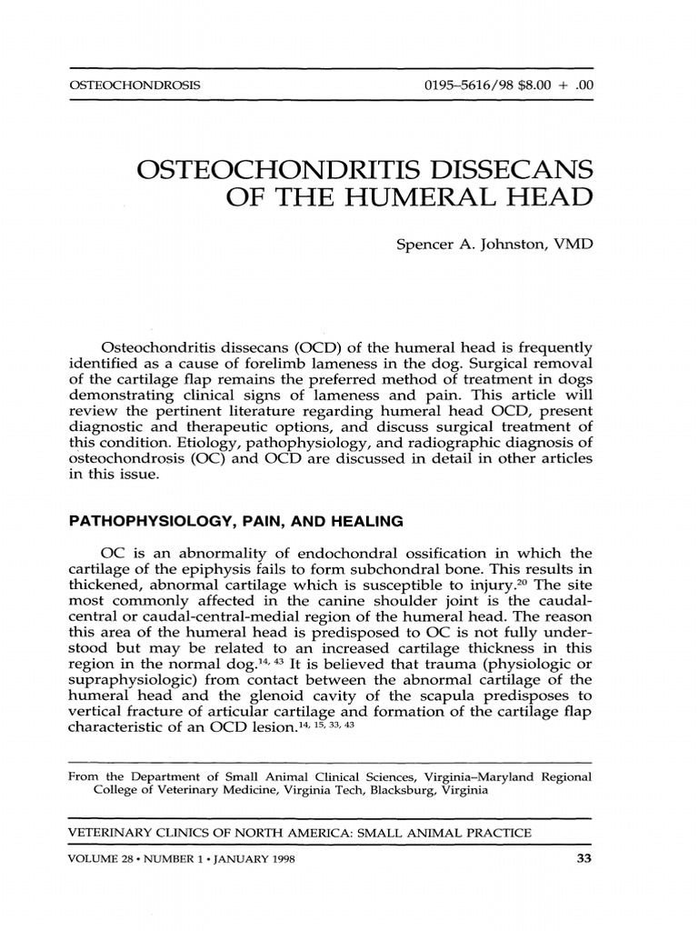 Osteochondritis Dissecans of The Humeral Head: Osteochondrosis | PDF | Shoulder | Anatomy