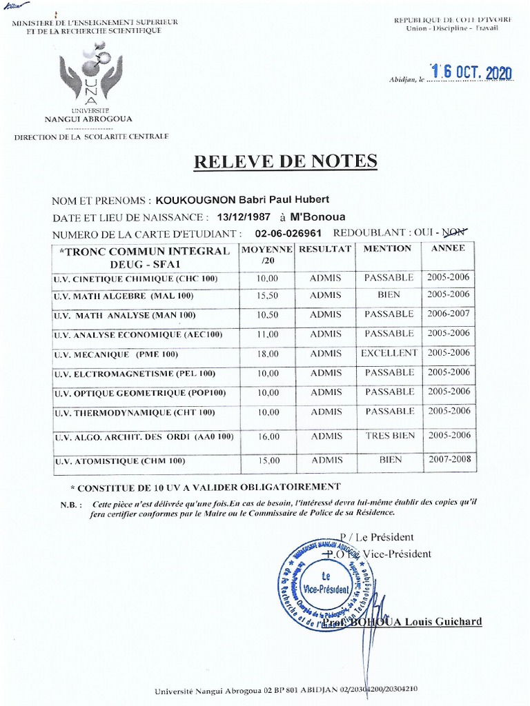 Releves de Notes | PDF