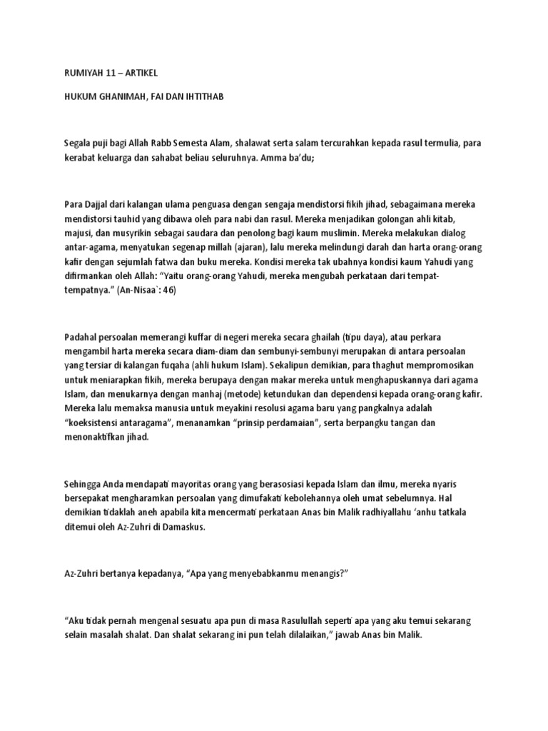 RUMIYAH 11 - Ghanimah Fai | PDF