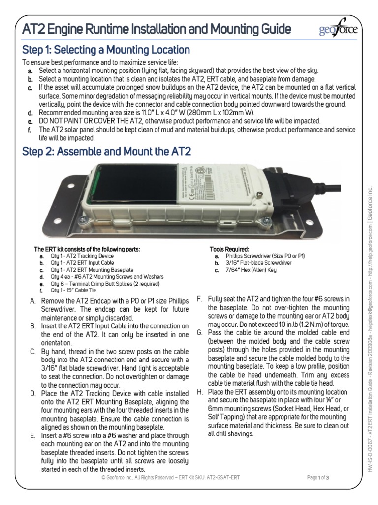 AT2 ERT Installation Guide | PDF | Screw | Rechargeable Battery