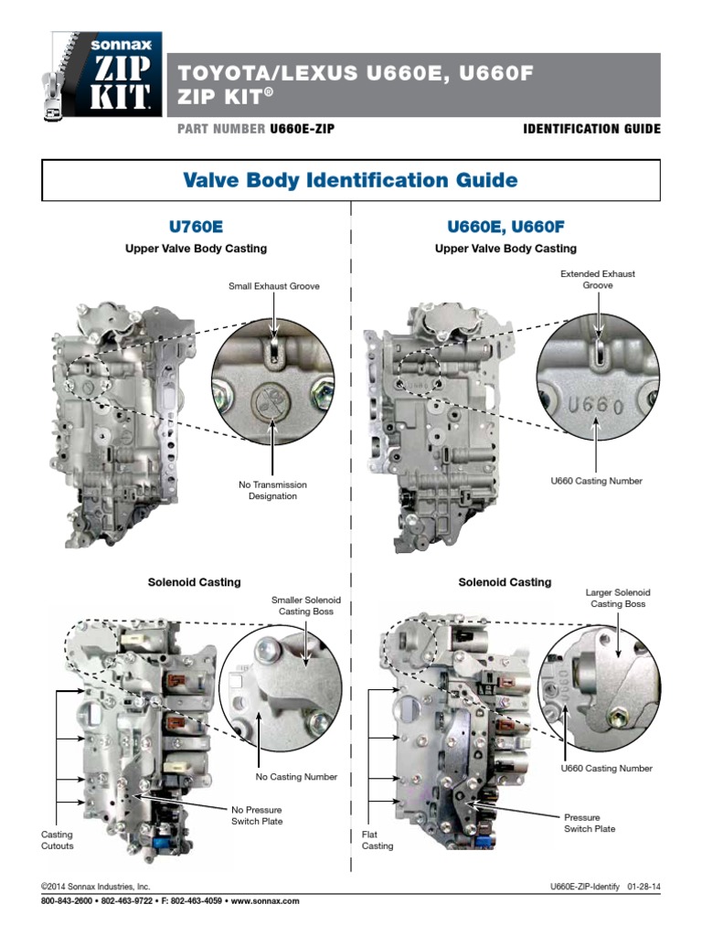 Valve Body Identification Guide: Toyota/Lexus U660E, U660F Zip Kit ...