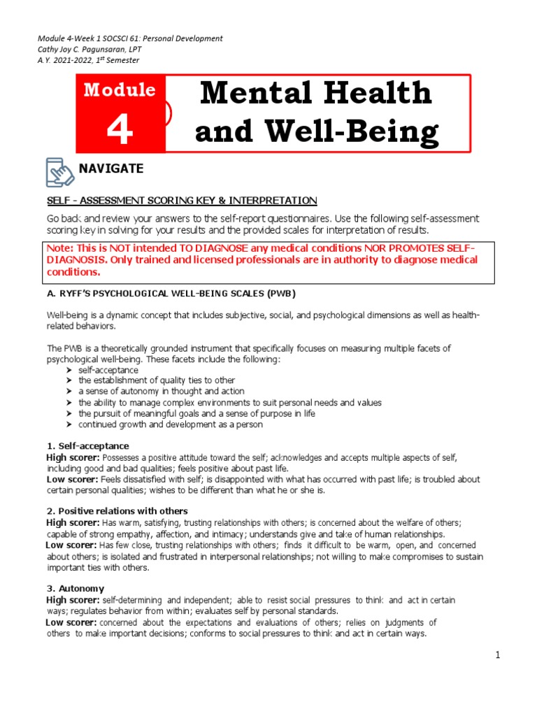 Assessing Psychological Well-Being and Mental Health Using Ryff's ...