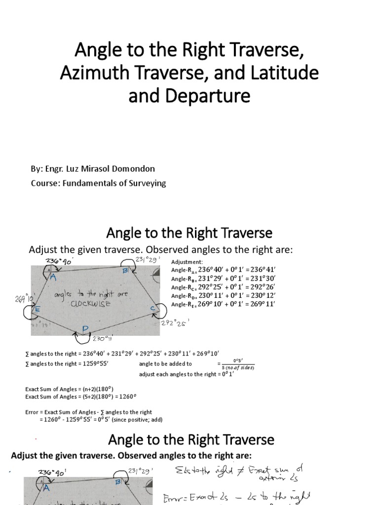 Fundamentals of Surveying: Angle to the Right Traverse, Azimuth ...