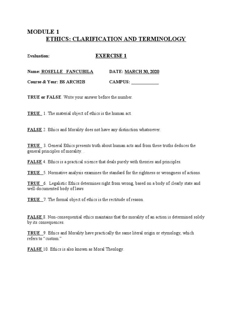 ETHICS-MODULE-1 Answers | PDF | Morality | Truth