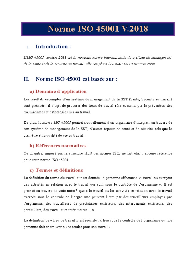 Norme ISO 45001 : Guide 2018 | PDF | Sécurité | Santé et sécurité au ...