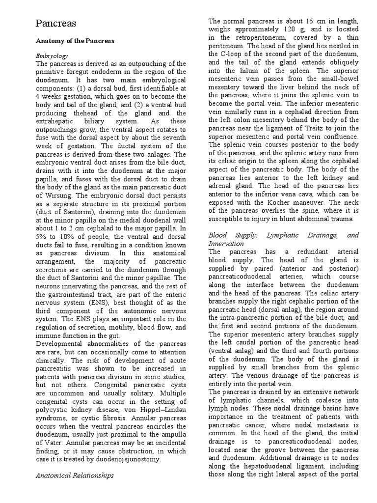 Pancreas: Anatomy of The Pancreas | PDF | Pancreas | Abdomen