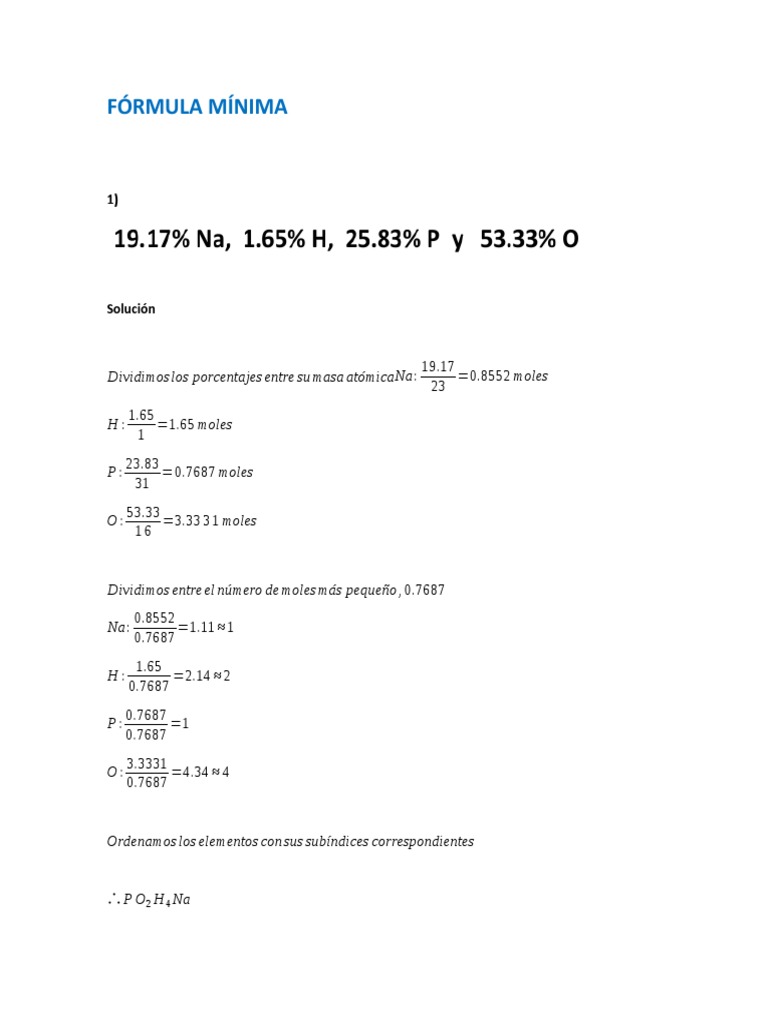 Fórmula Mínima y Molecular | PDF | Química | Ciencias fisicas