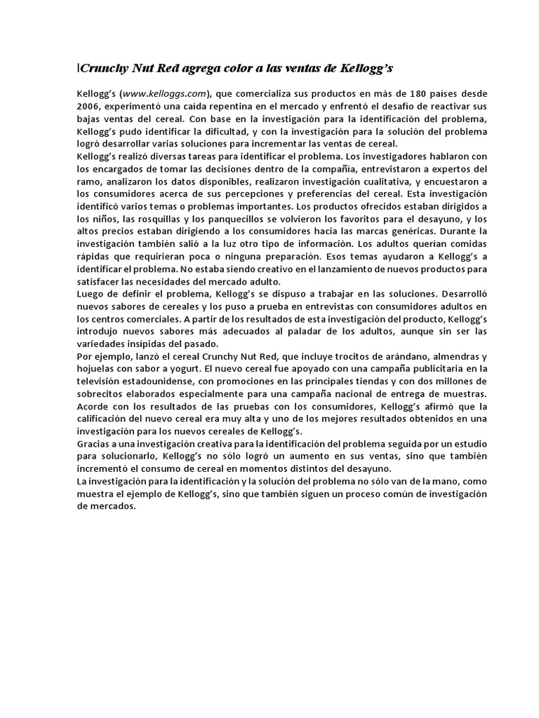 Caso Kellogg's Definición Del Problema de Im | PDF | Cereales | Los consumidores