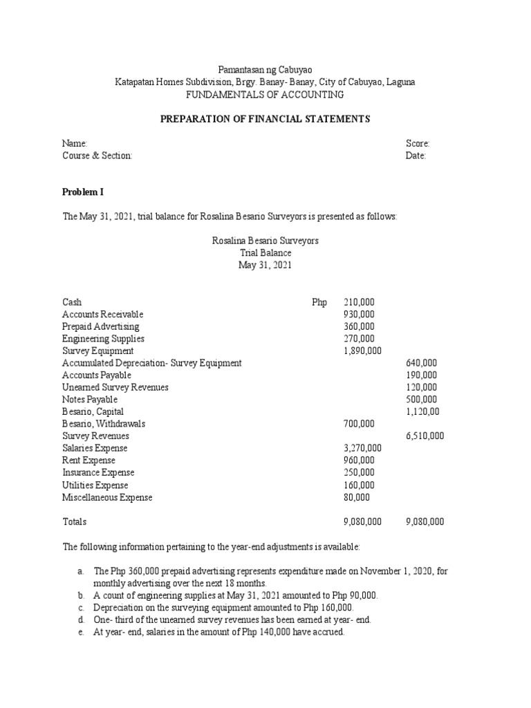Activity - Preparation of Financial Statements | PDF | Expense | Revenue