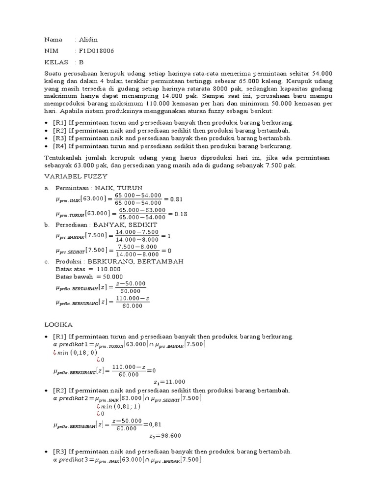 Alidin F1D018006 Tugas Fuzzy | PDF