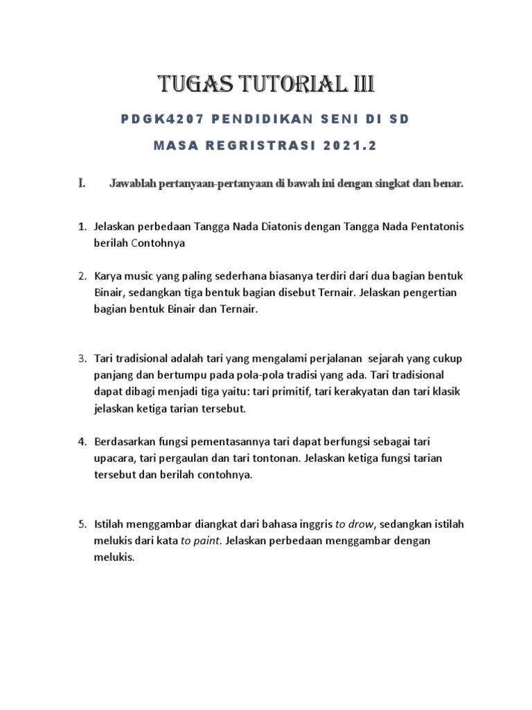 TUGAS TUTORIAL III Pendidikan Seni Di SD | PDF