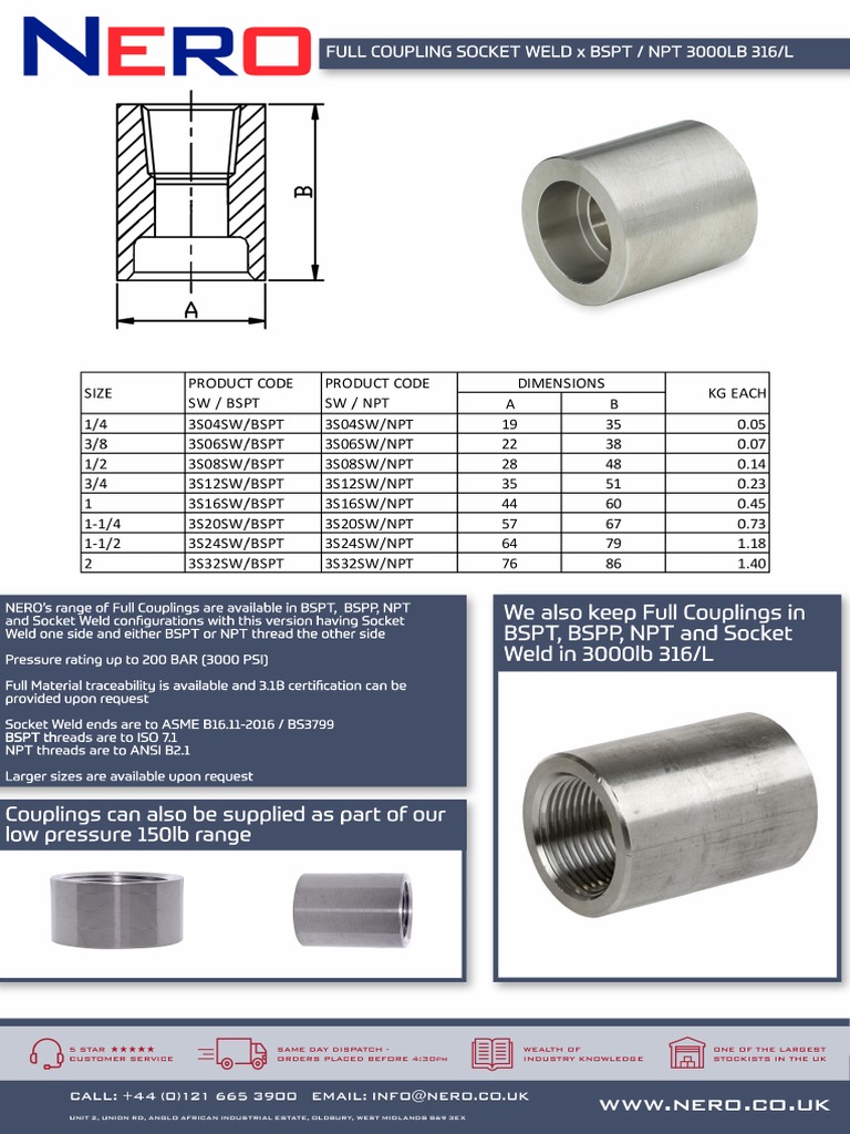 FULL COUPLING SW X BSPT NPT | PDF