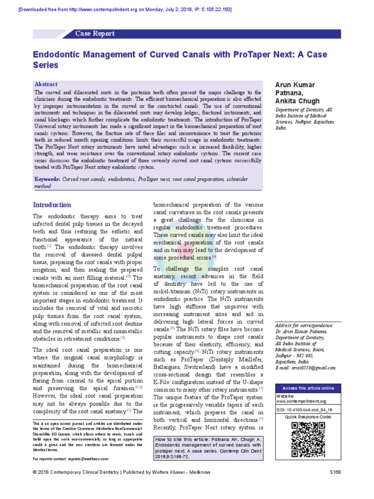 Endodontic Management of Curved Canals With ProTap | PDF | Mouth ...