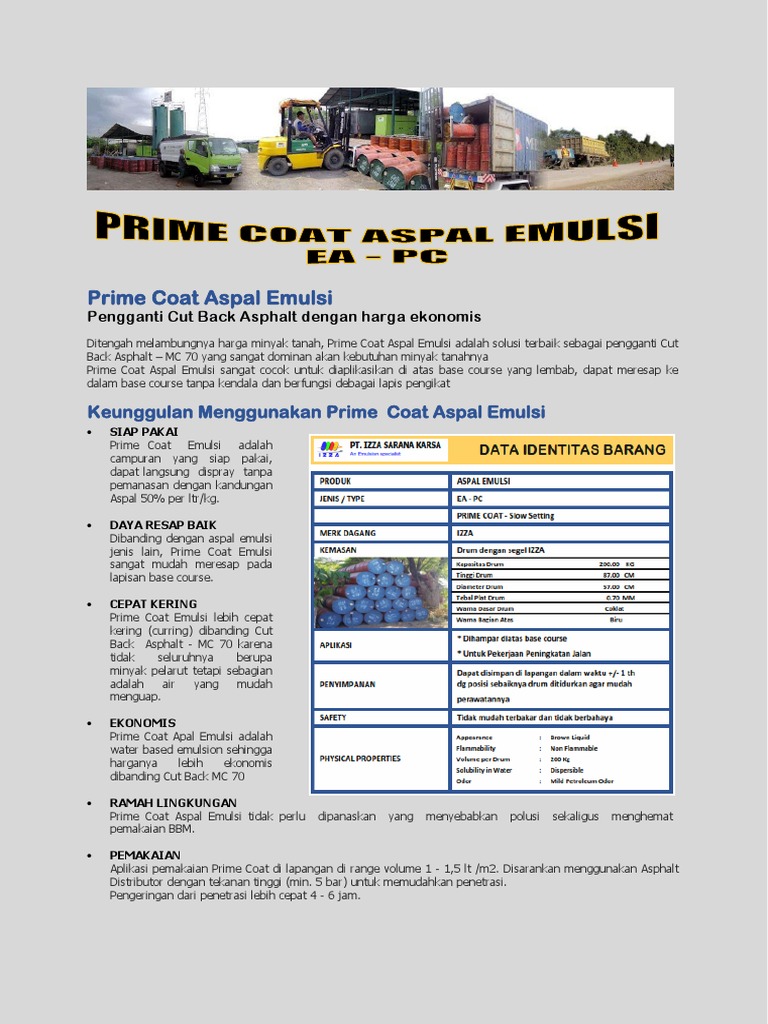 Brosur Prime Coat Aspal Emulsi EA-PC | PDF