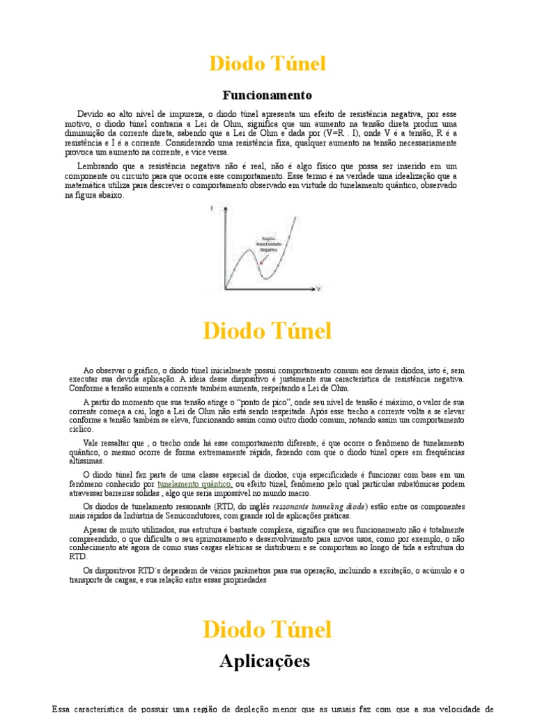 Diodo Túnel | PDF | Diodo | Resistência elétrica e condutividade