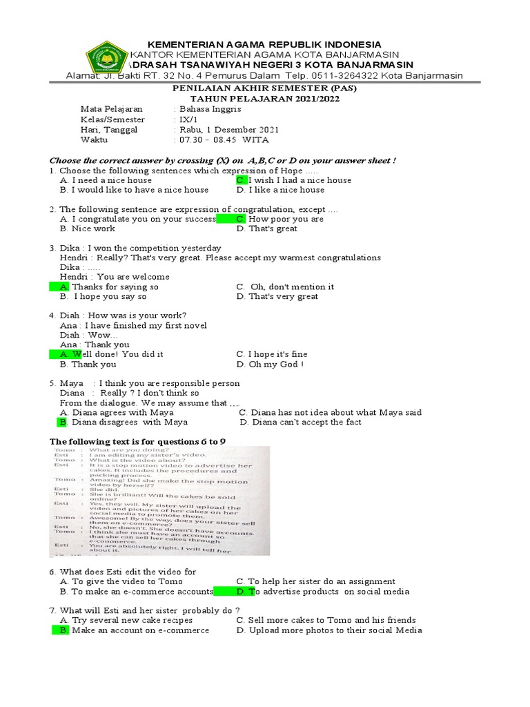 SOAl PAS B.ING SEM 1 2021-2022 SDH Jawab | PDF | Refrigerator | Kebab