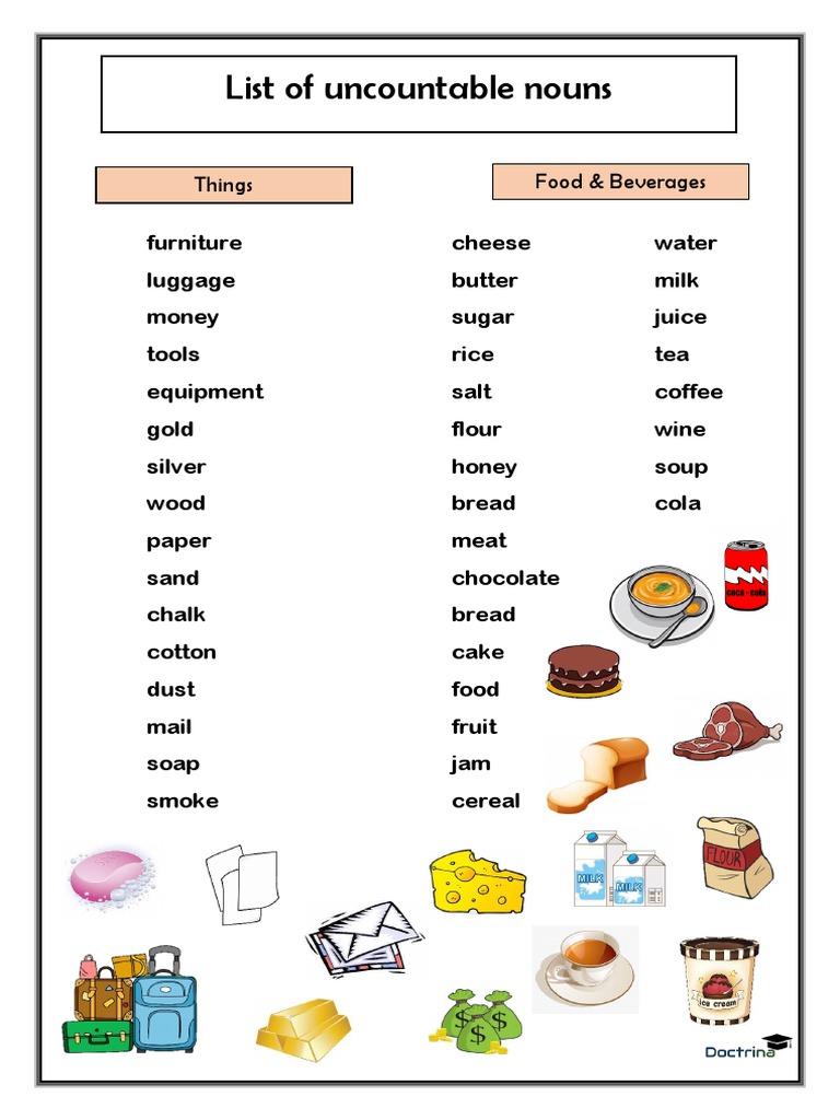 List of Uncountable Nouns: Food & Beverages Things | PDF | Noun | Foods
