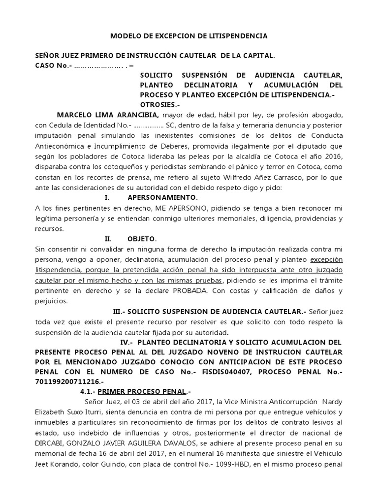 Excepción de Litispendencia en Proceso Penal | PDF | Debido al proceso ...